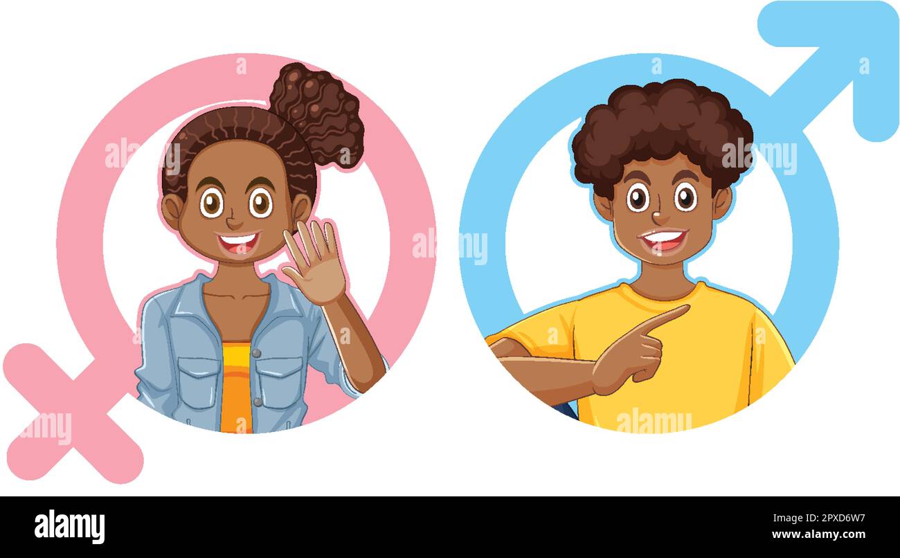 Puberty Boy and Girl with Gender Symbols illustration Stock Vector ...