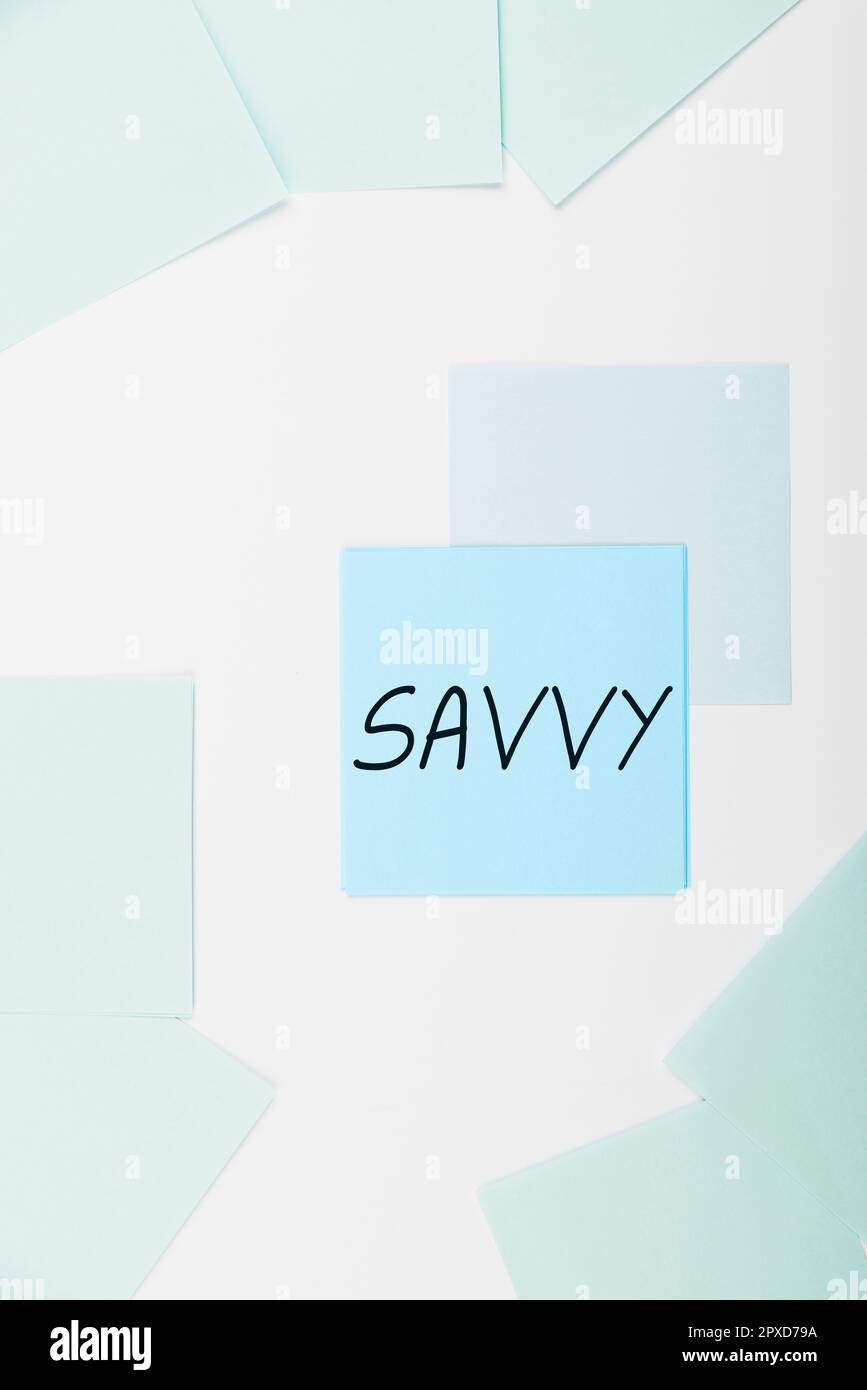 Sign displaying Savvy, Business overview having perception ...