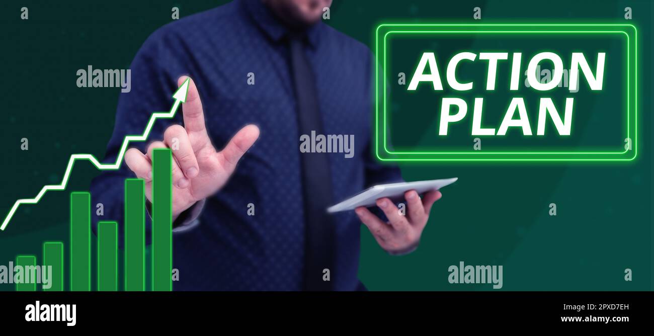 Text caption presenting Action Plan, Business concept list of things or ...