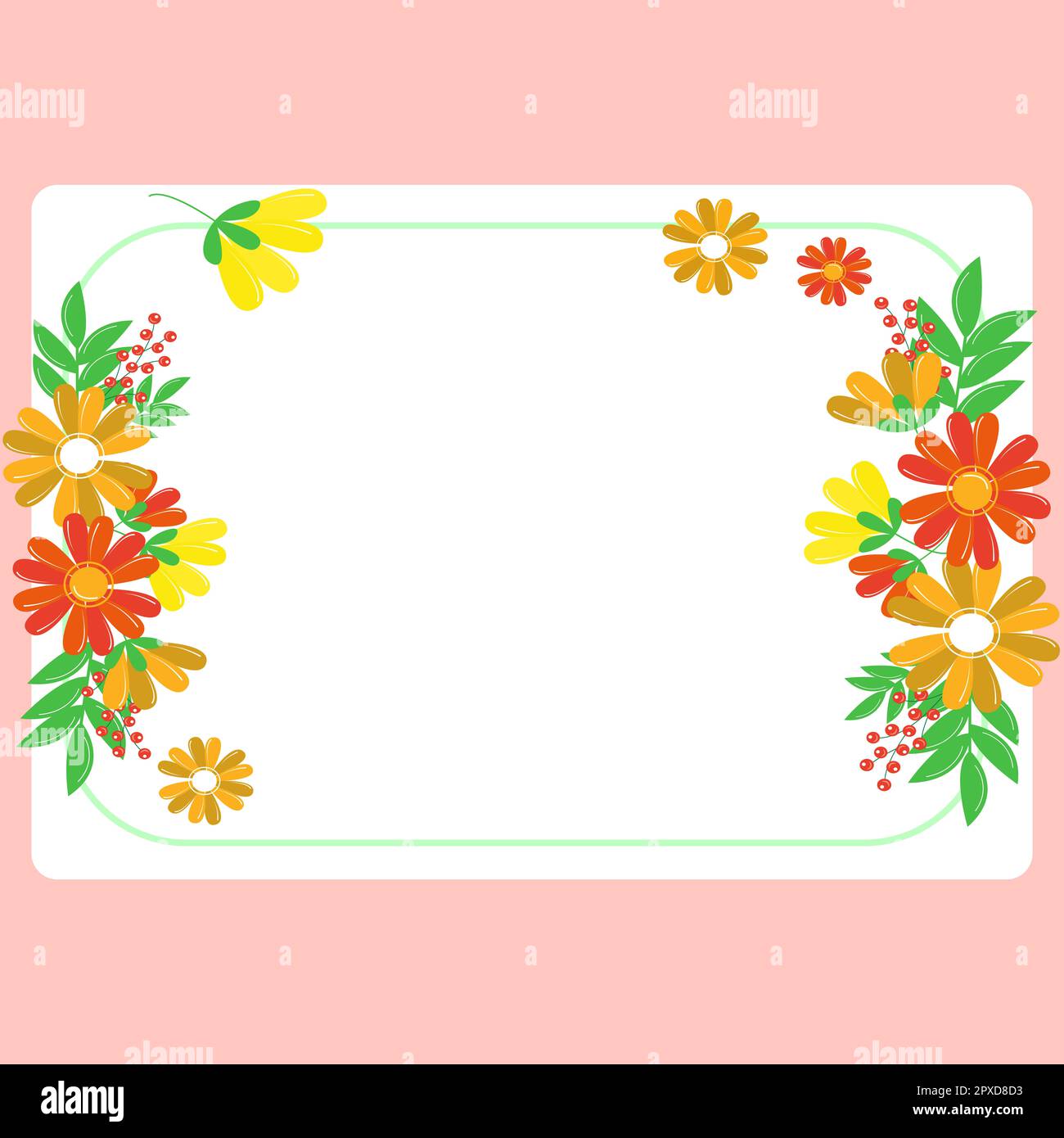 Pink Color. Text Frame Surrounded With Assorted Flowers Hearts And ...