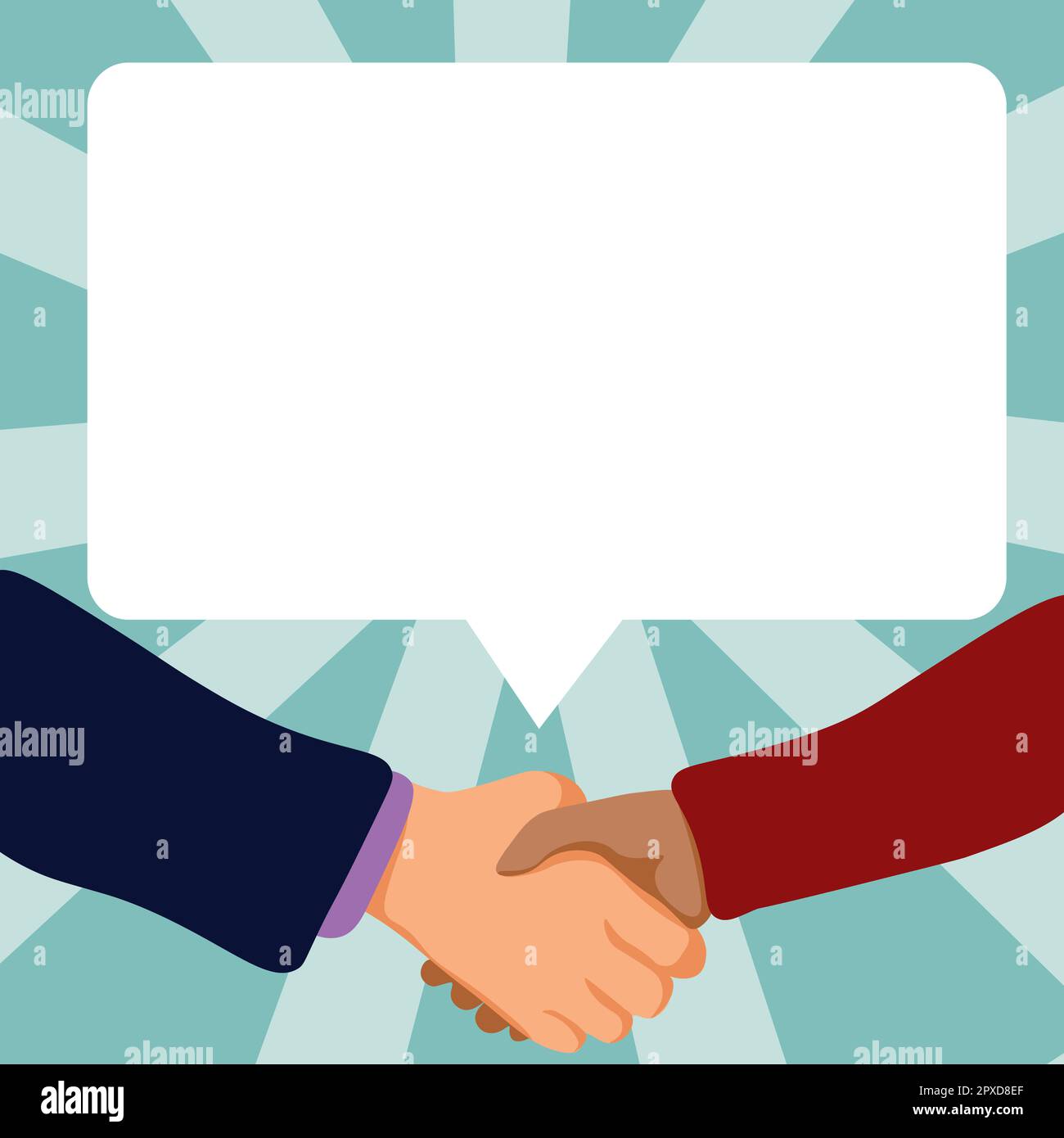 Handshake on colored background. Speech bubble with important ...