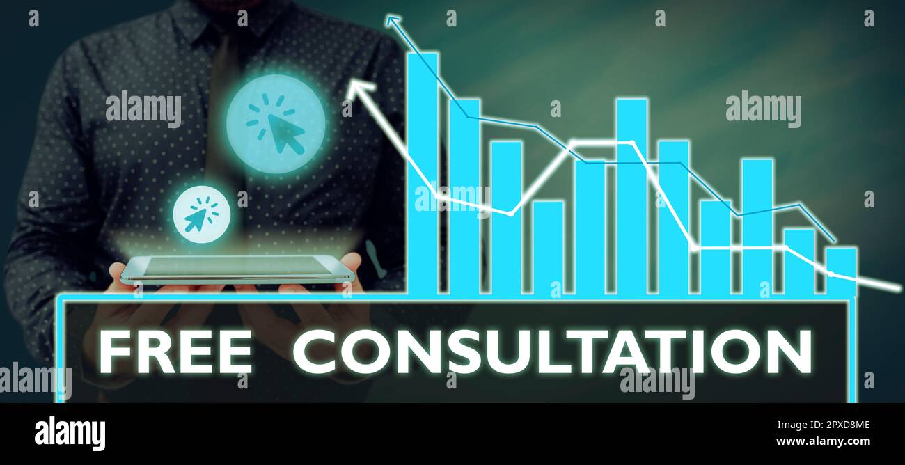 Hand writing sign Free Consultation, Business idea Giving medical and ...