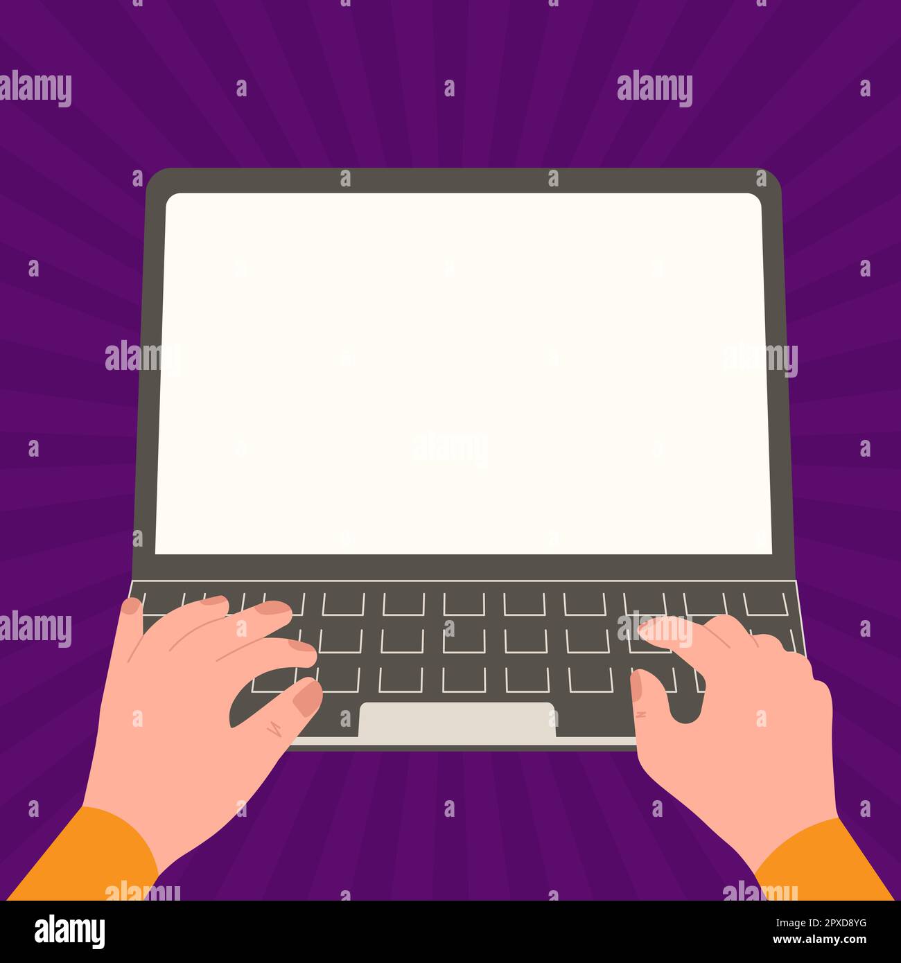 Hands typing text on keyboard. Laptop screen with important information ...