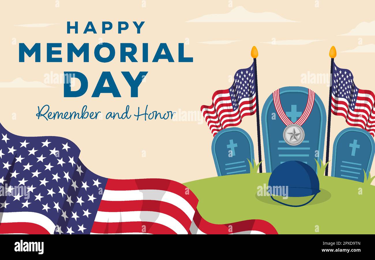 happy memorial day illustration horizontal banner with hero's grave and ...