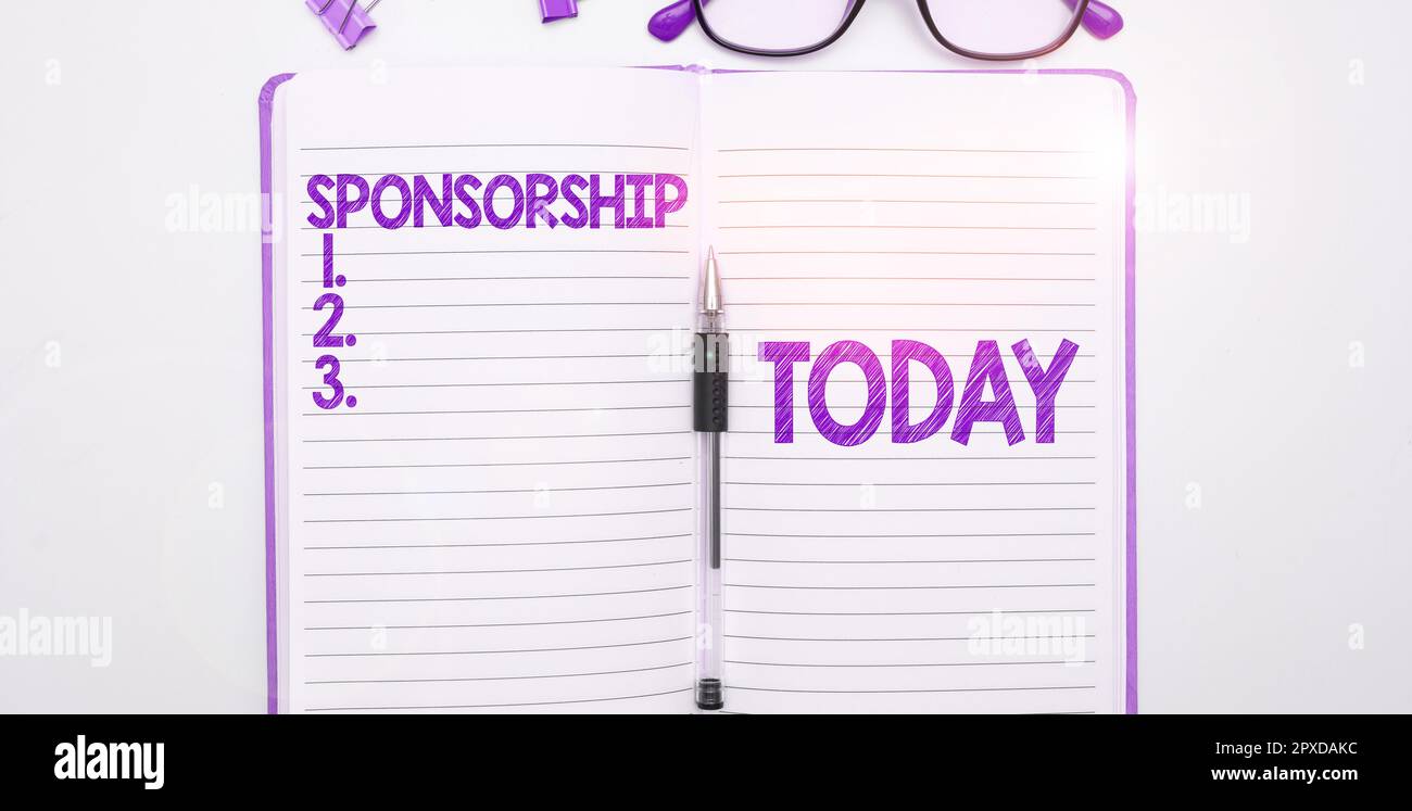 Hand writing sign Sponsorship, Business showcase Position of being a ...