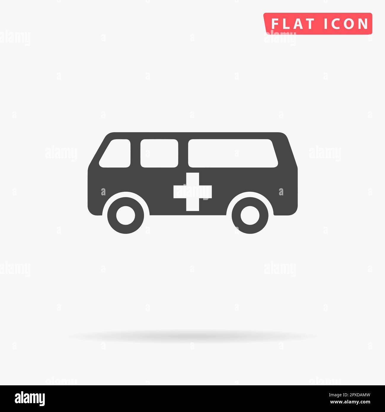 Ambulance. Simple flat black symbol with shadow on white background ...