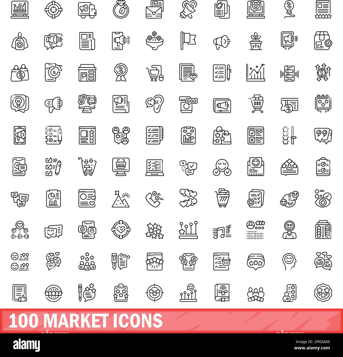 100 market icons set. Outline illustration of 100 market icons vector ...