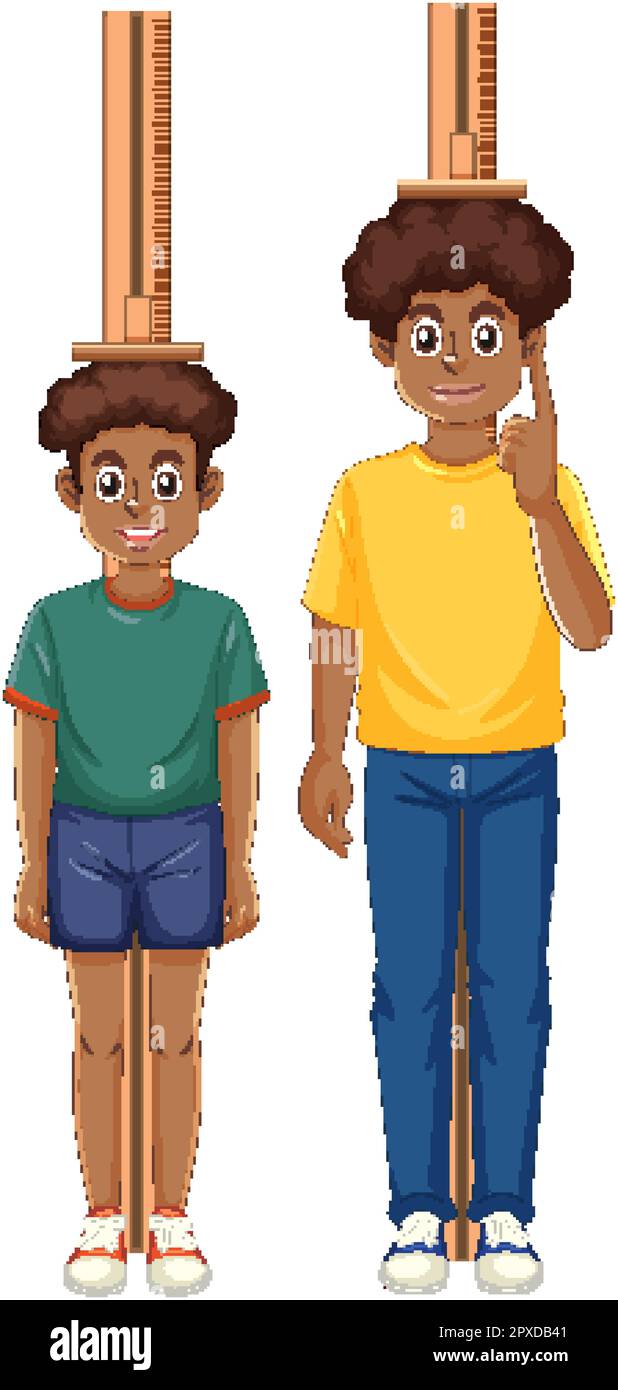 African American Teen Boy Measuring His Growth illustration Stock ...