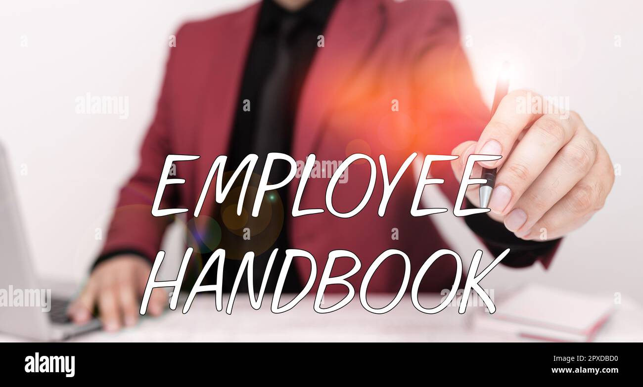 Writing displaying text Employee Handbook, Business idea Document that ... Writing displaying text Employee Handbook, Business idea Document that ...