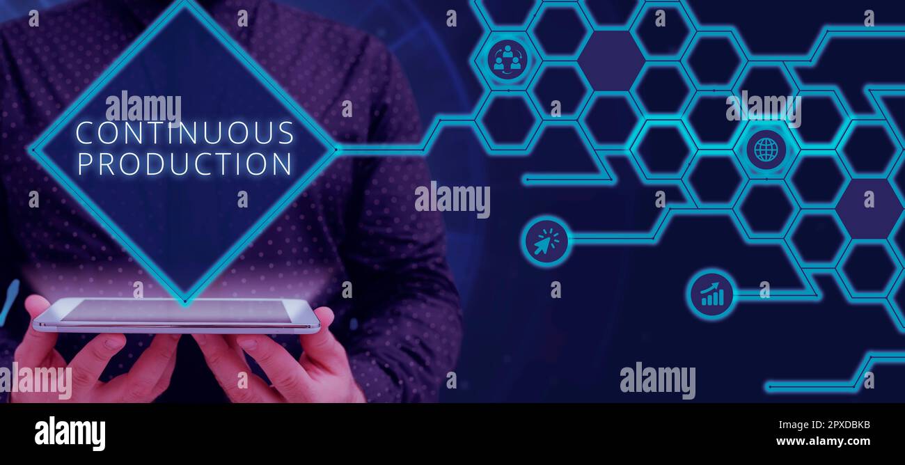 Hand writing sign Continuous Production, Business concept involves ...