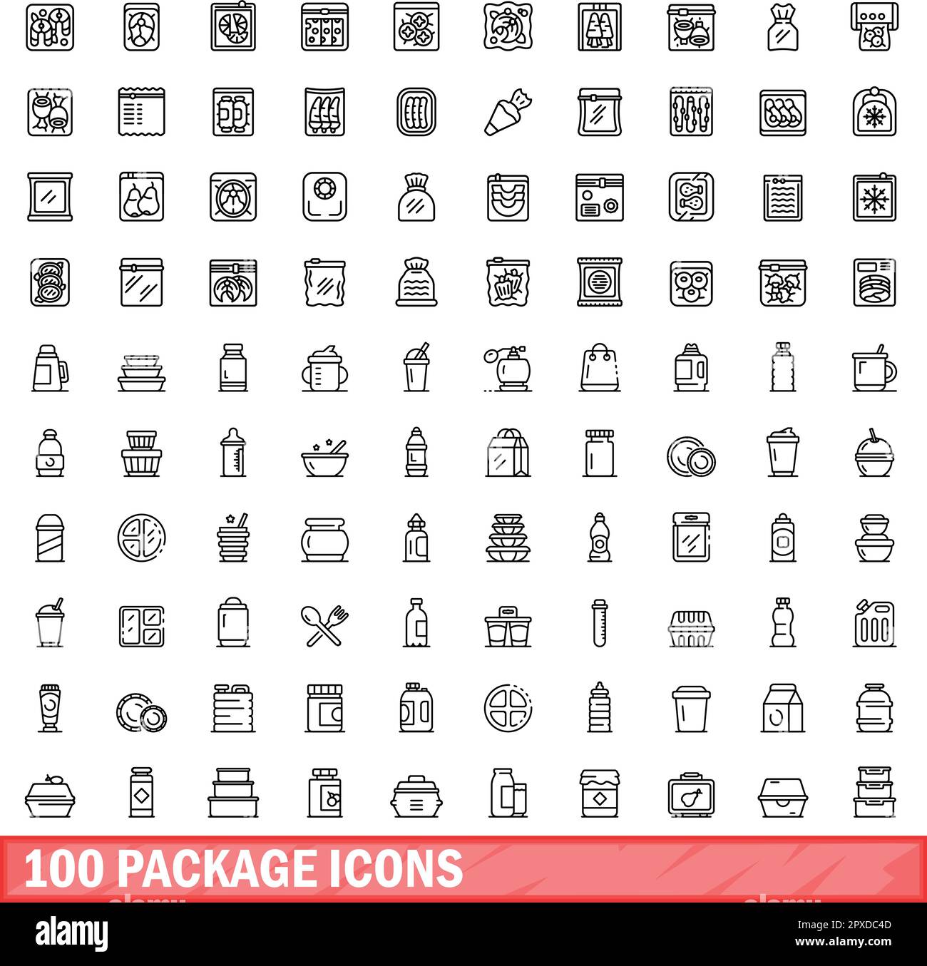 100 package icons set. Outline illustration of 100 package icons vector ...