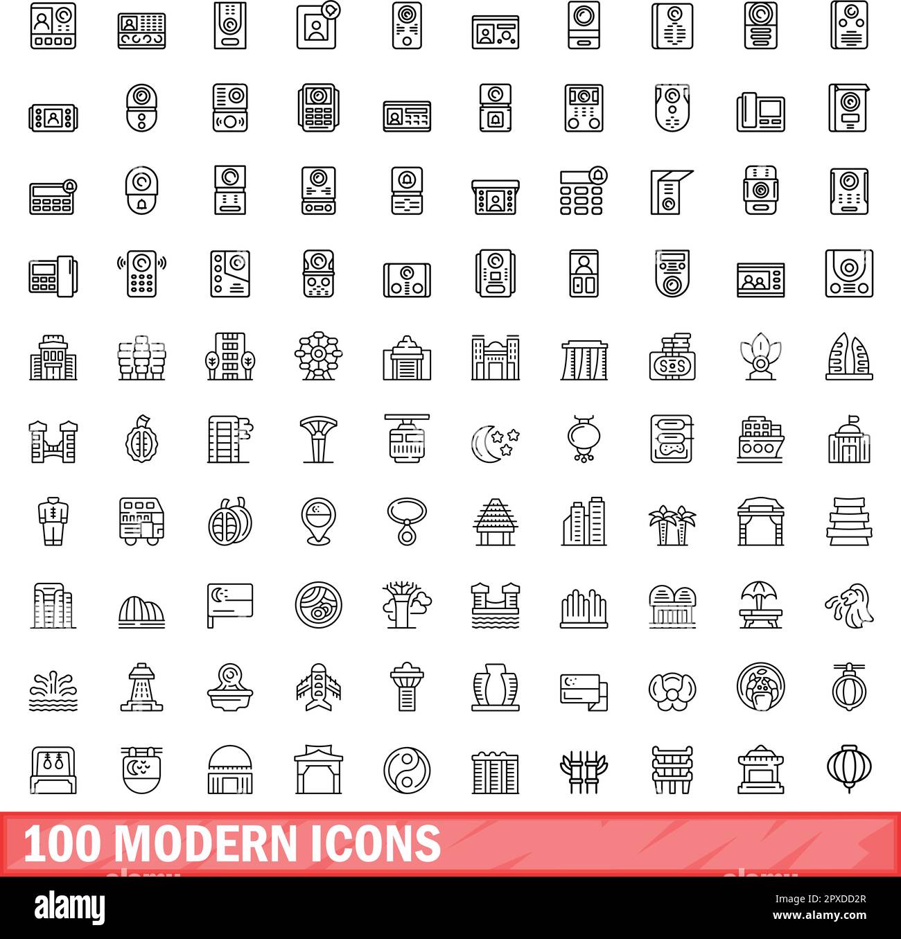 100 modern icons set. Outline illustration of 100 modern icons vector ...