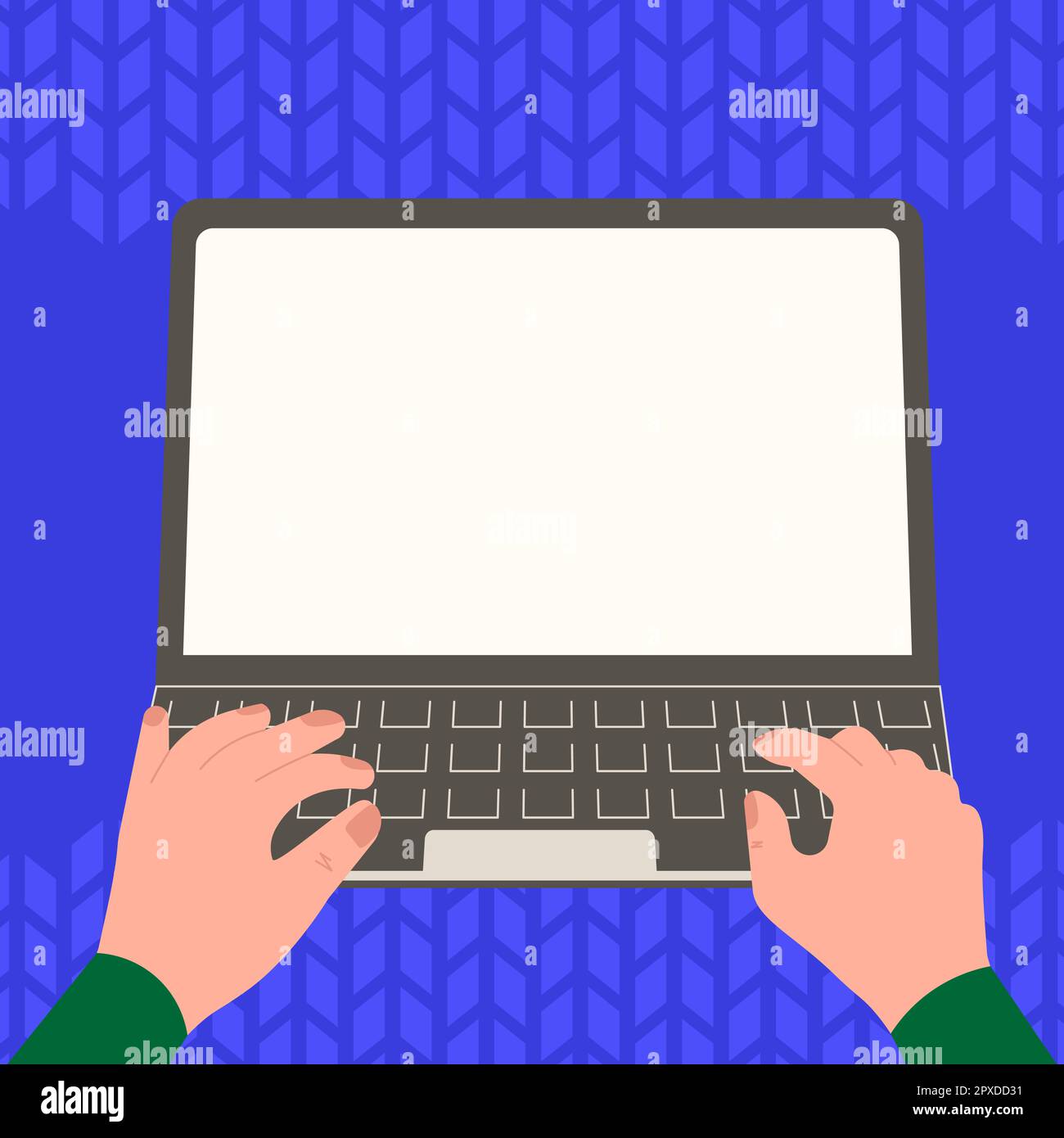 Hands typing text on keyboard. Laptop screen with important information ...