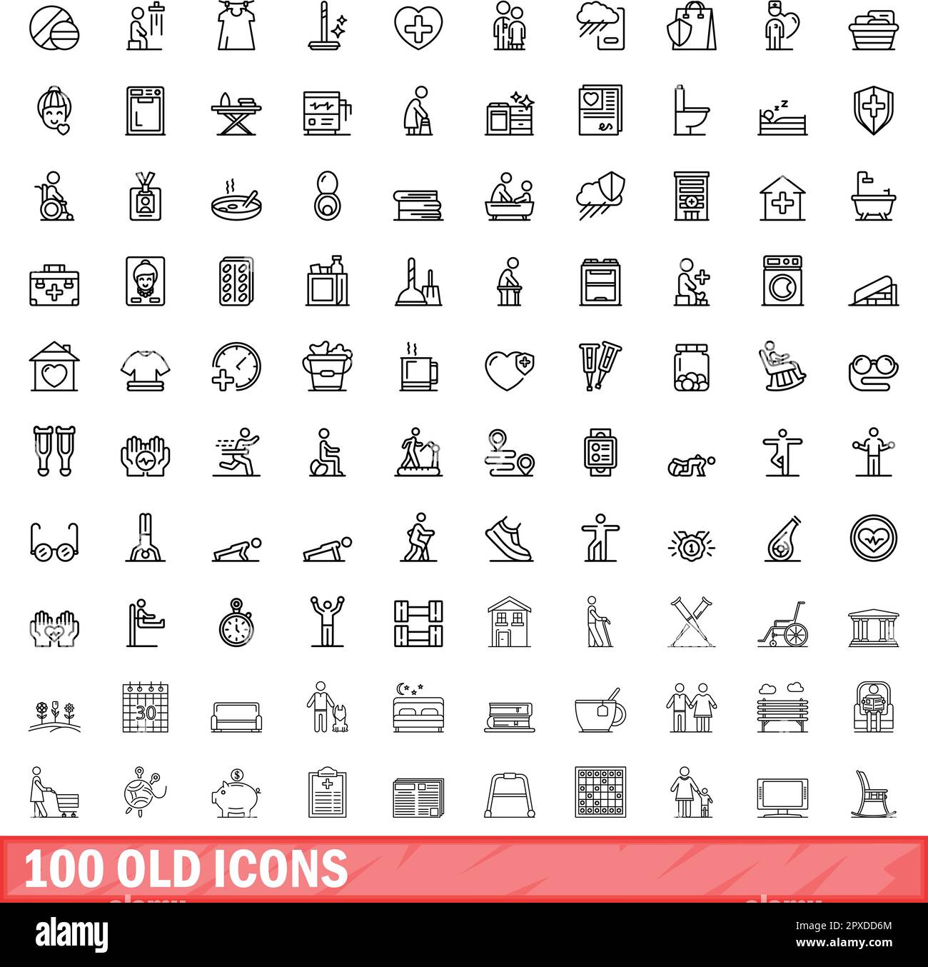 100 old icons set. Outline illustration of 100 old icons vector set ...