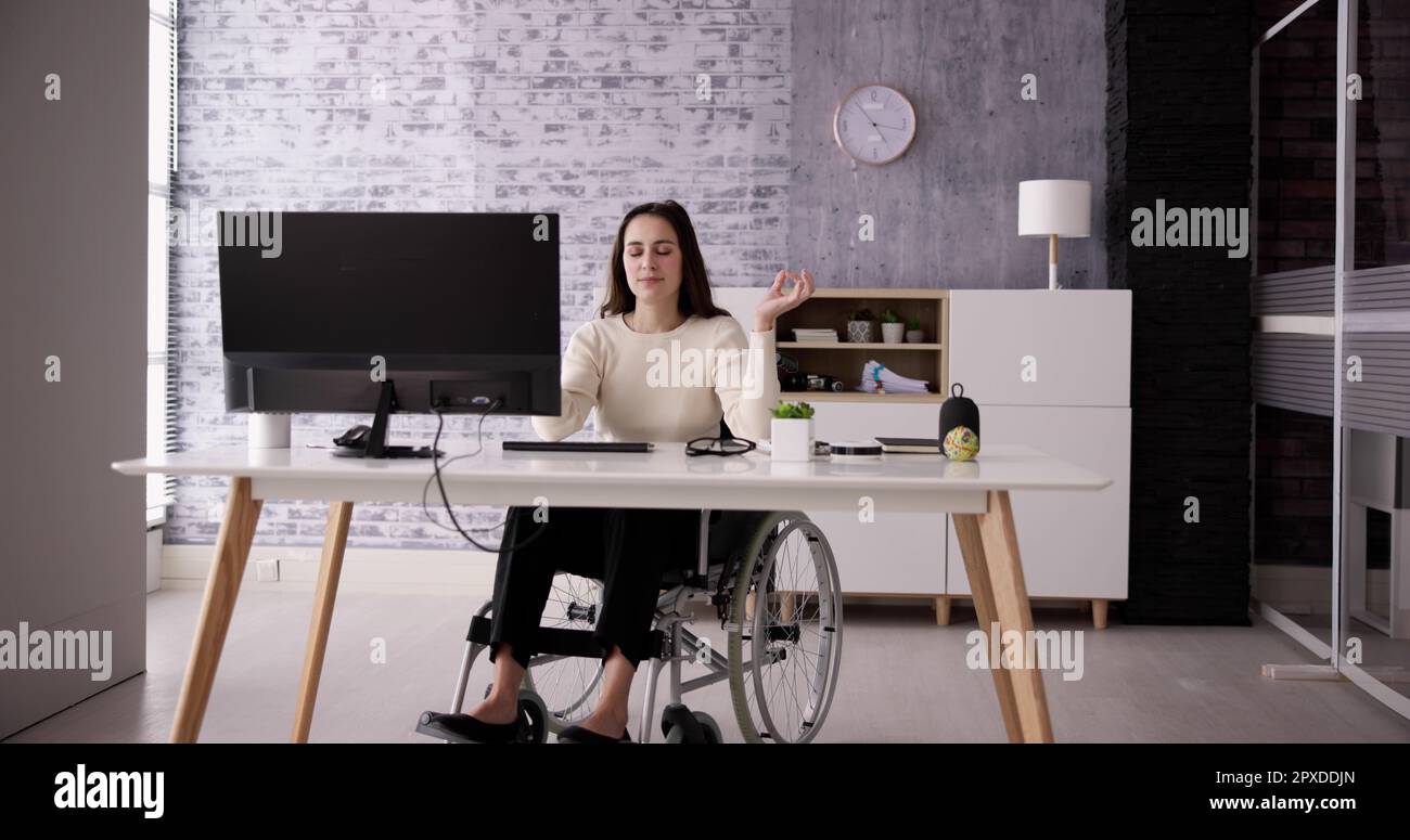 Healthy Yoga Meditation Exercise In Office Chair At Workplace Stock ...