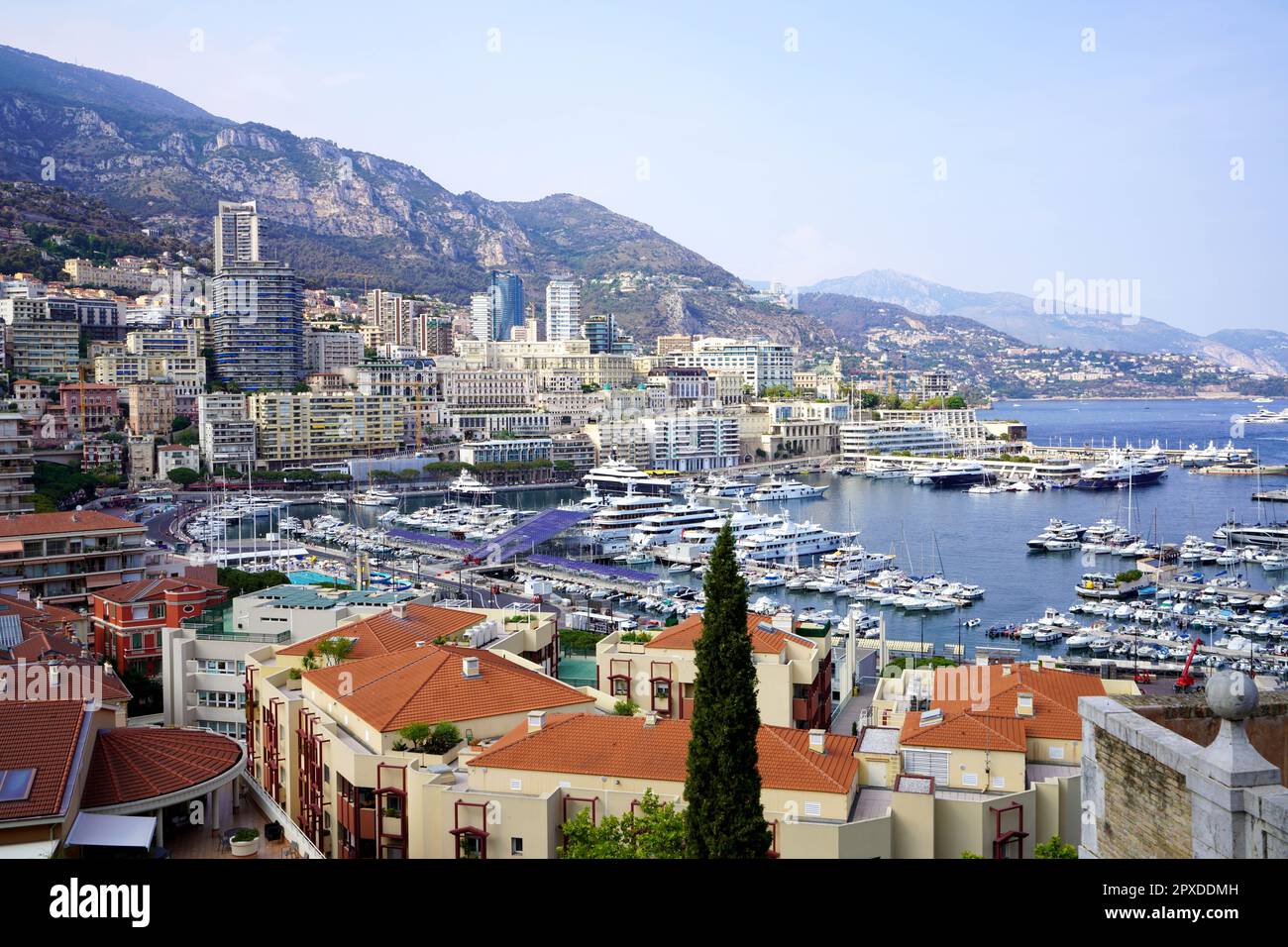 Monaco panoramic view with Monte Carlo harbour and yachts Stock Photo ...