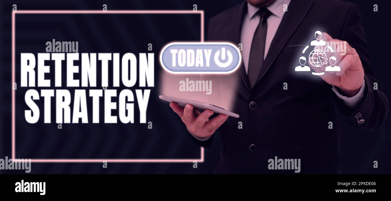 Text caption presenting Retention Strategy, Conceptual photo activities ... Text caption presenting Retention Strategy, Conceptual photo activities ...
