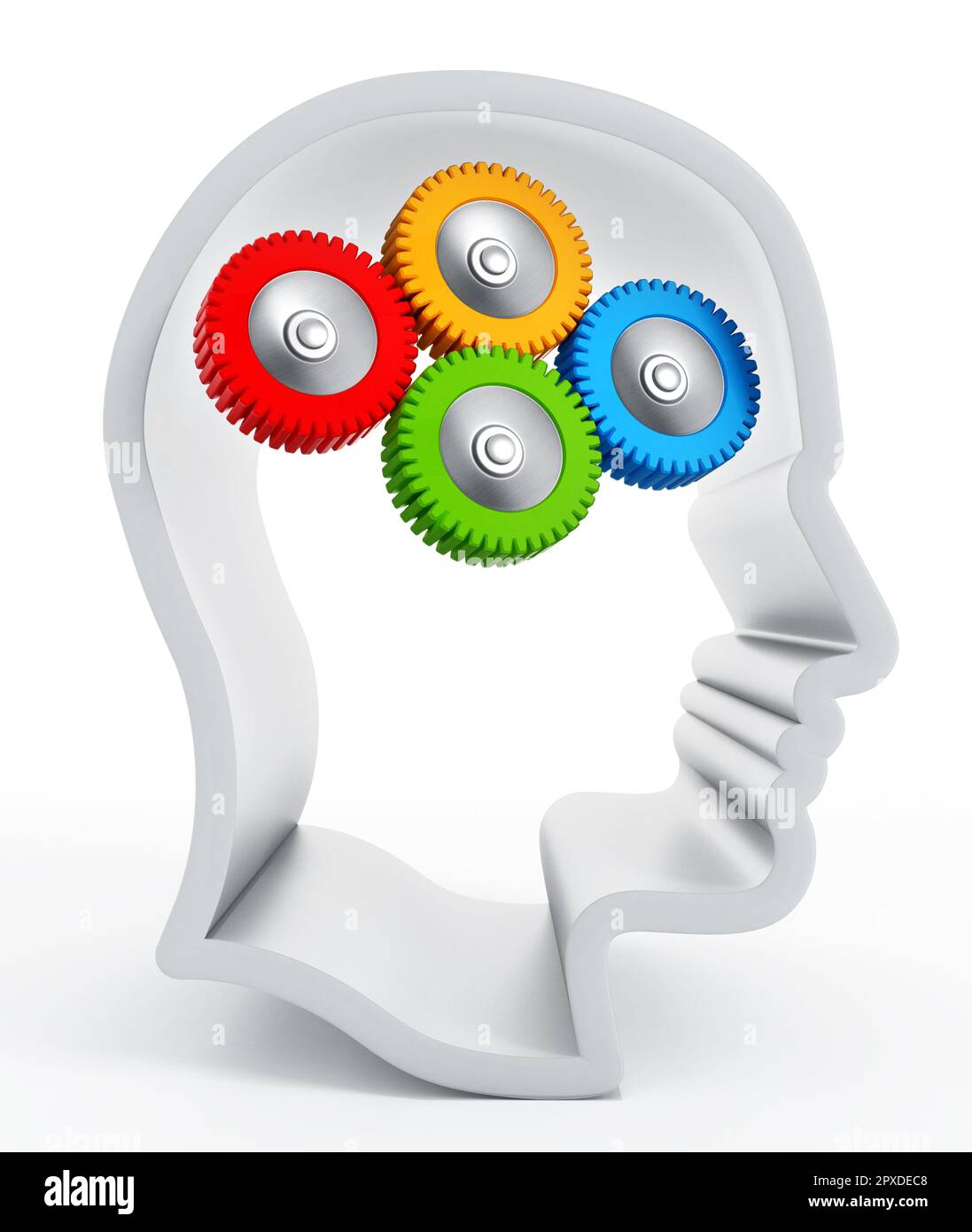 Multi-colored gears inside human head silhouette. 3D illustration Stock ...