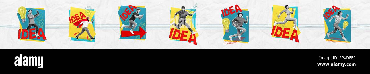 Creative minimal collage panorama young intelligent people genius ...