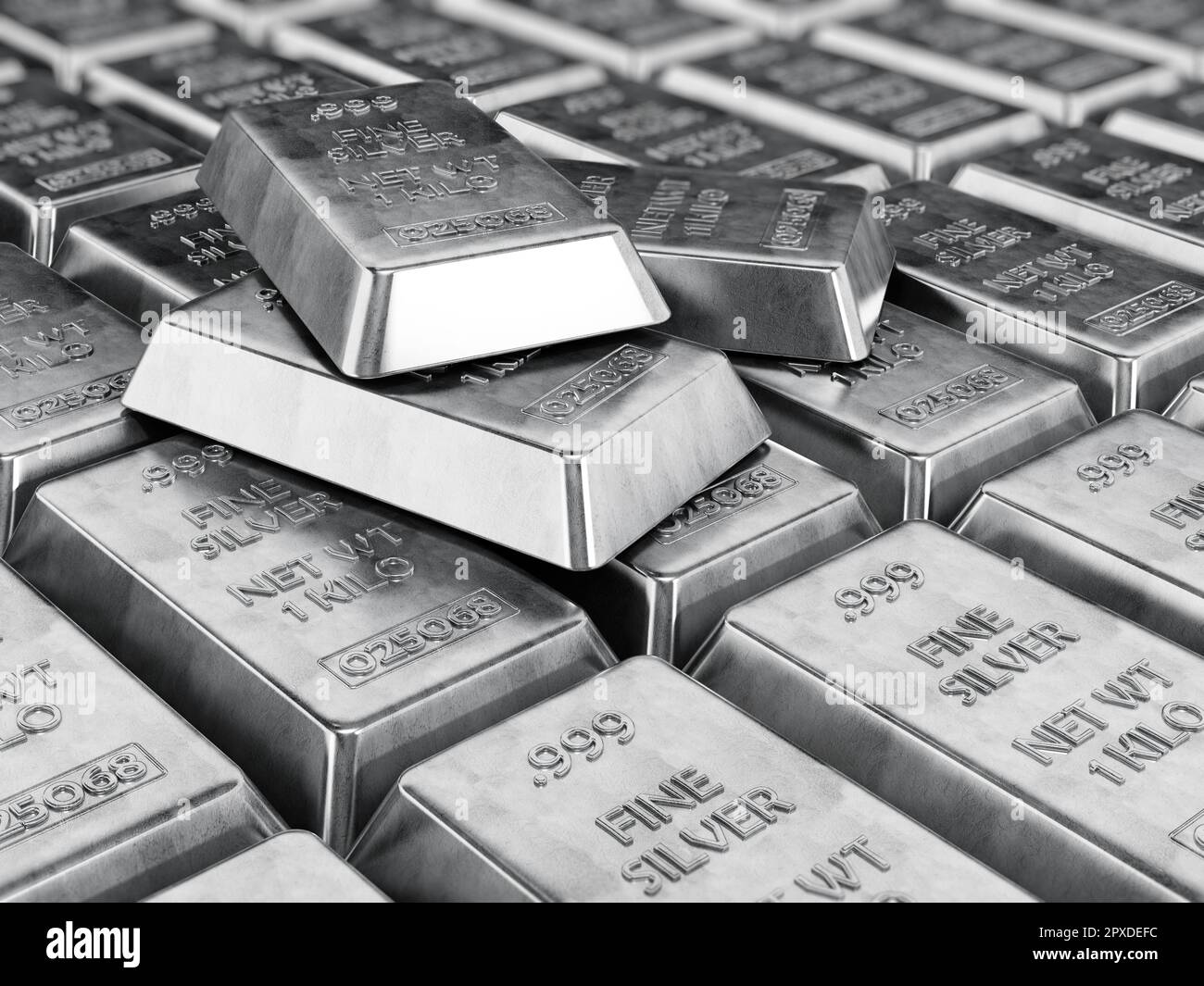 Silver ingots stack background. 3D illustration Stock Photo - Alamy