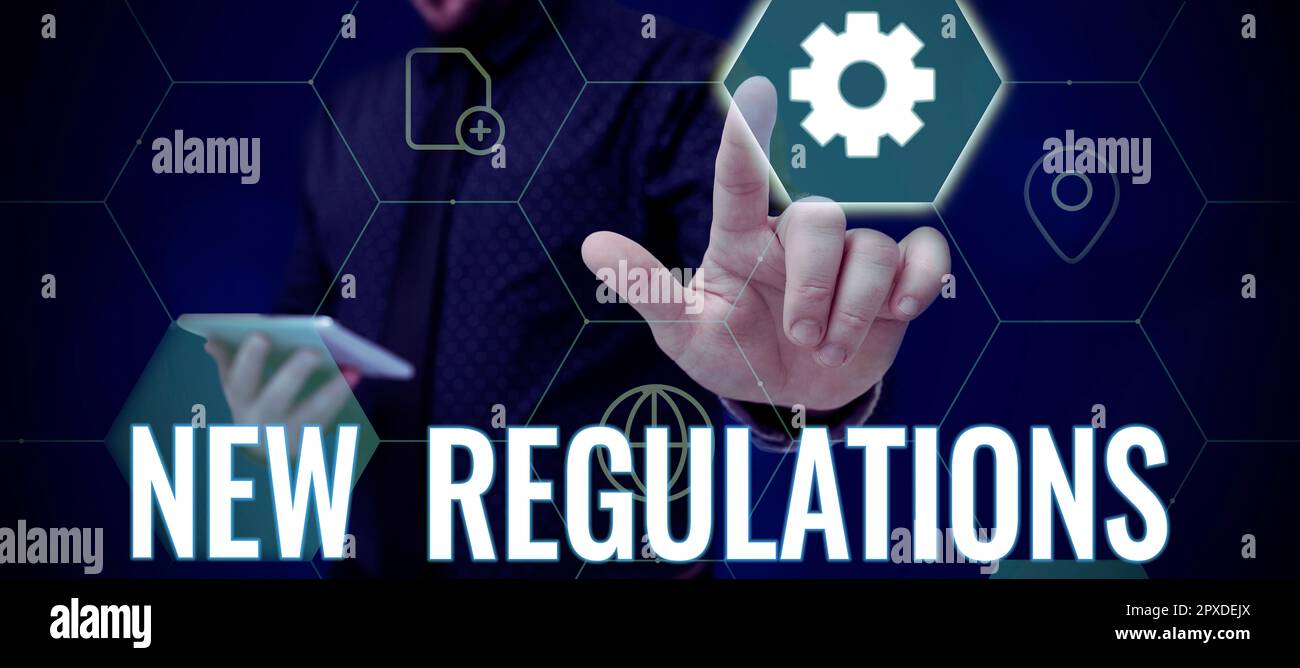 Text caption presenting New Regulations, Concept meaning Regulation ...