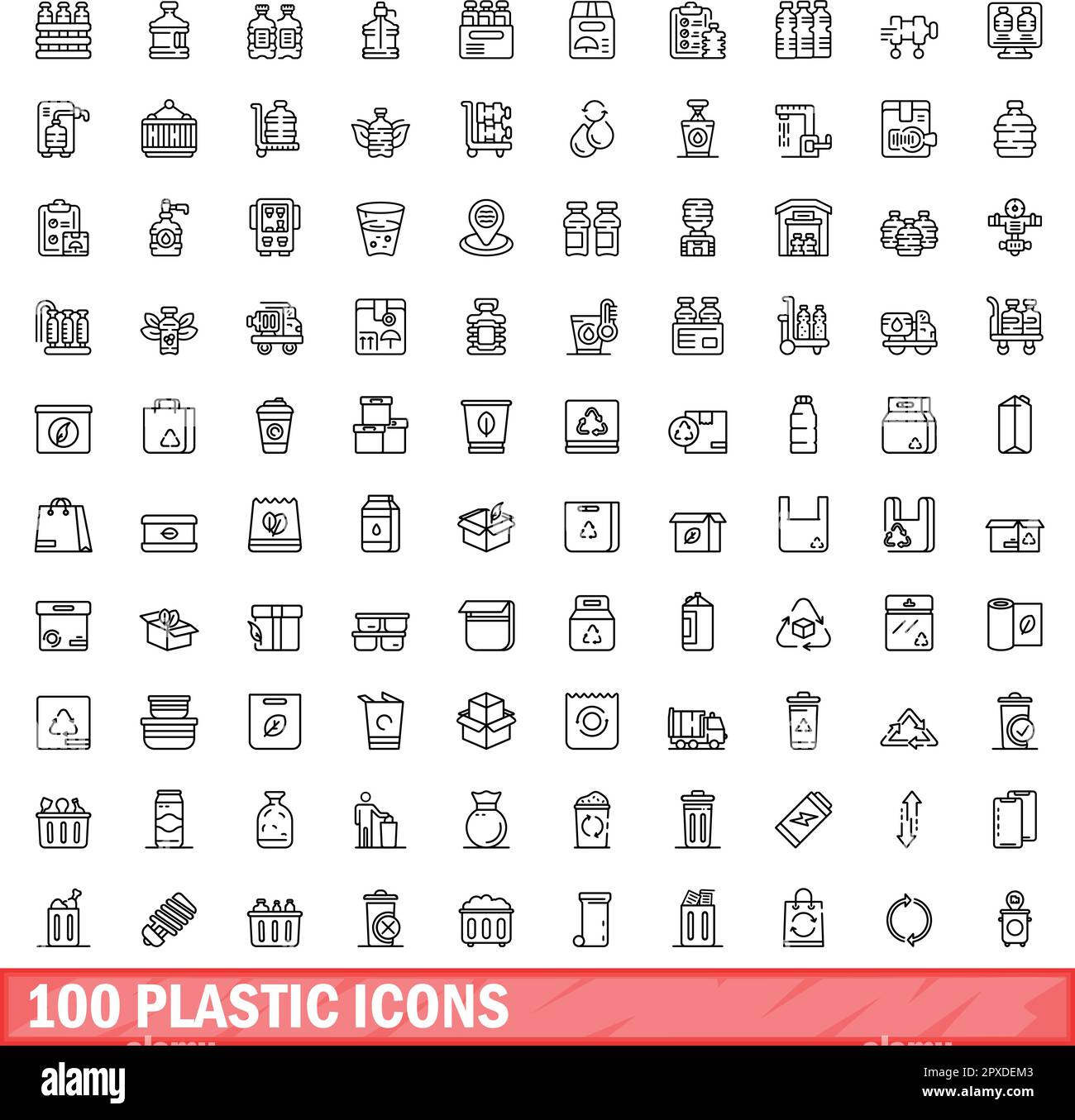 100 plastic icons set. Outline illustration of 100 plastic icons vector ...