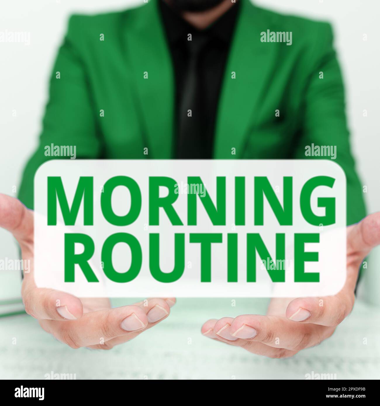 Conceptual caption Morning Routine, Word for initiation of consumer ...