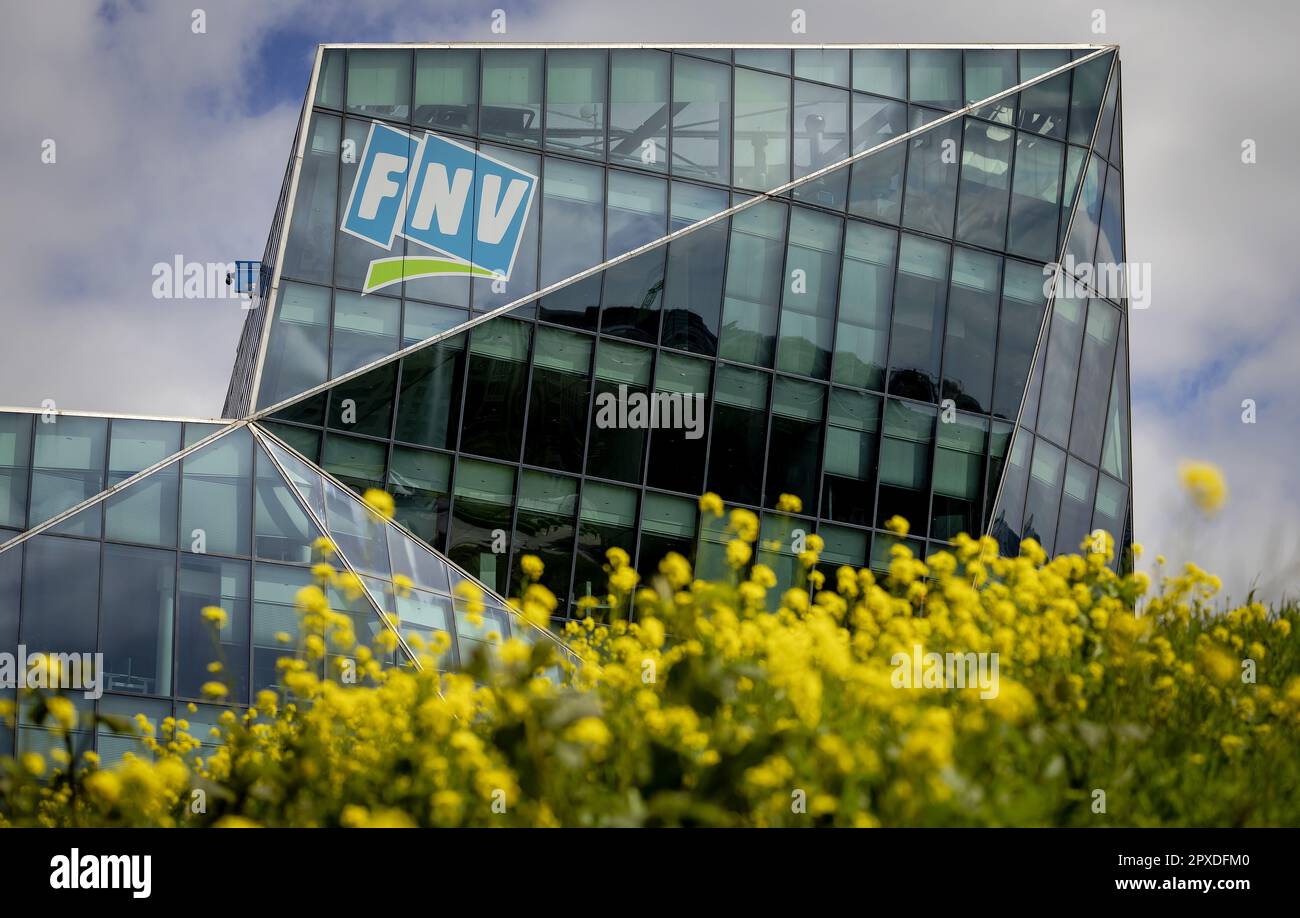 UTRECHT - Logo of the FNV on the exterior of the central trade union ...