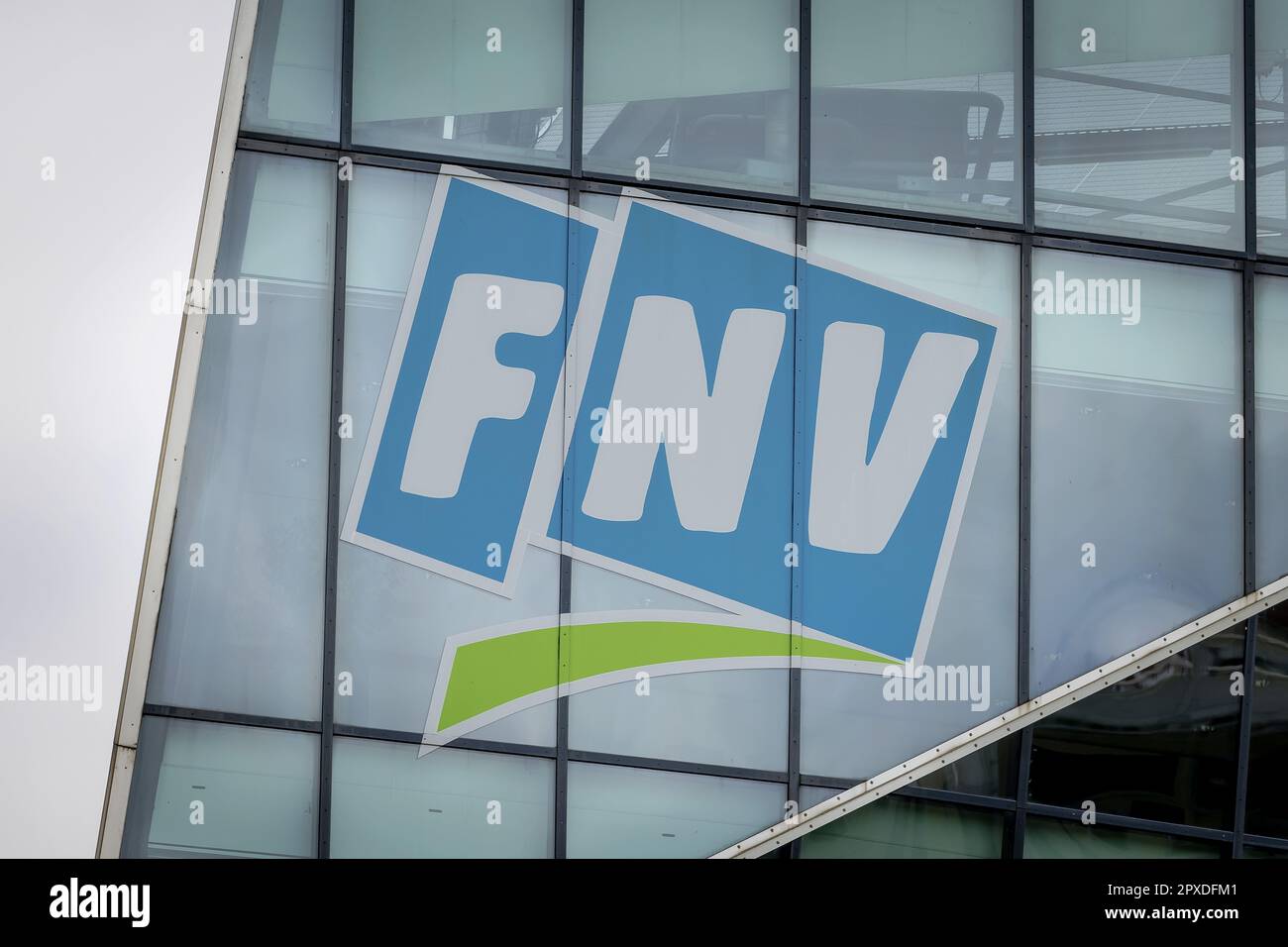 UTRECHT - Logo of the FNV on the exterior of the central trade union ...