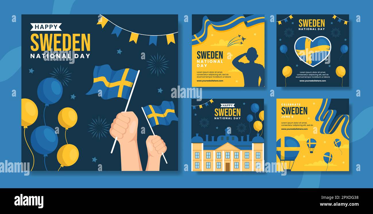 Sweden National Day Social Media Post Flat Cartoon Hand Drawn Templates ...