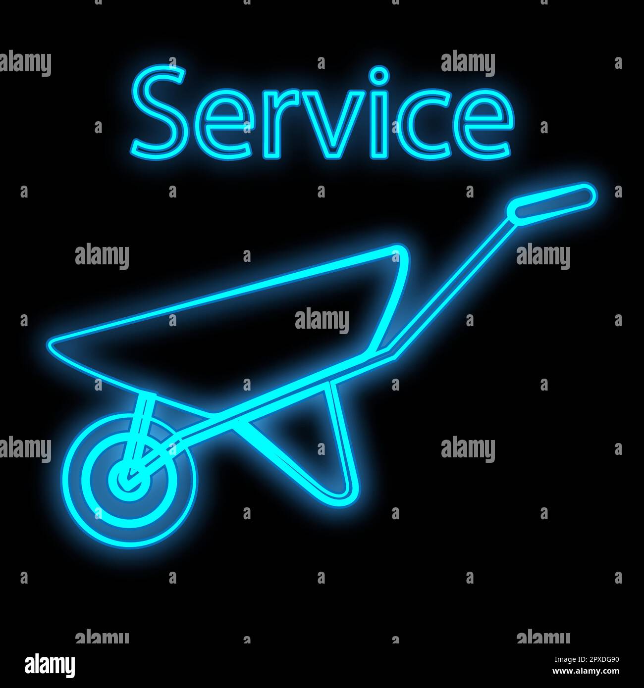 Bright glowing blue construction industrial digital neon sign for ...