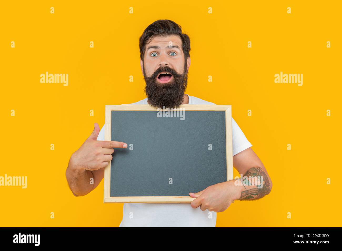 man offer advertisement on background with copy space advert. man offer ...