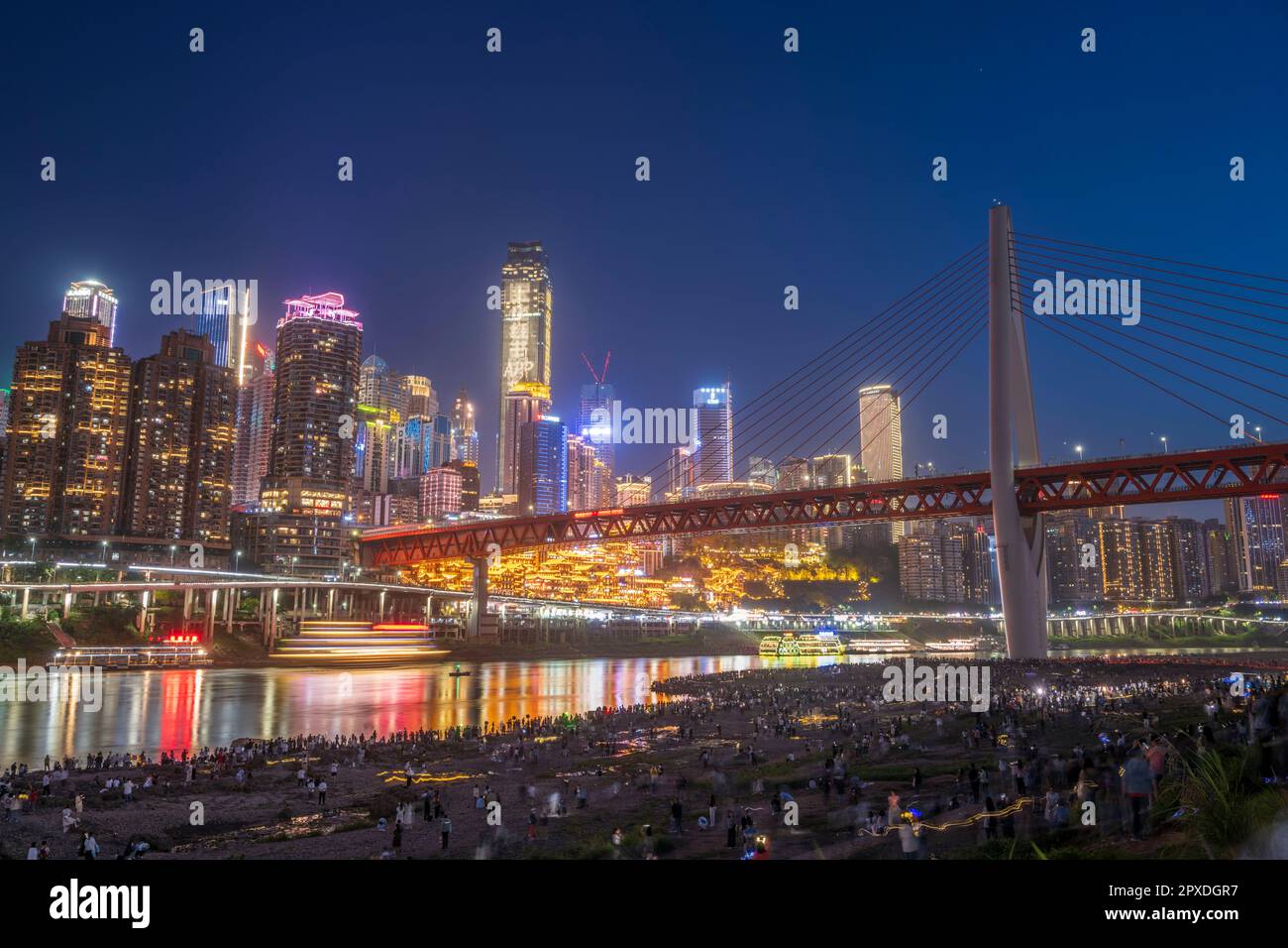 CHONGQING, CHINA - MAY 1, 2023 - Tourists enjoy the night view of ...