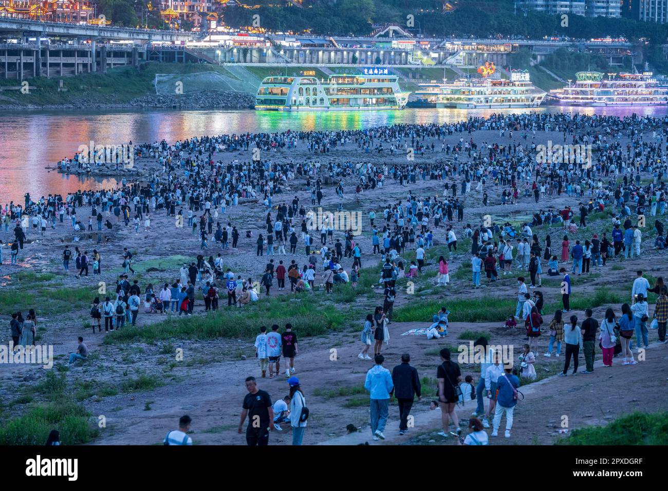 CHONGQING, CHINA - MAY 1, 2023 - Tourists enjoy the night view of ...