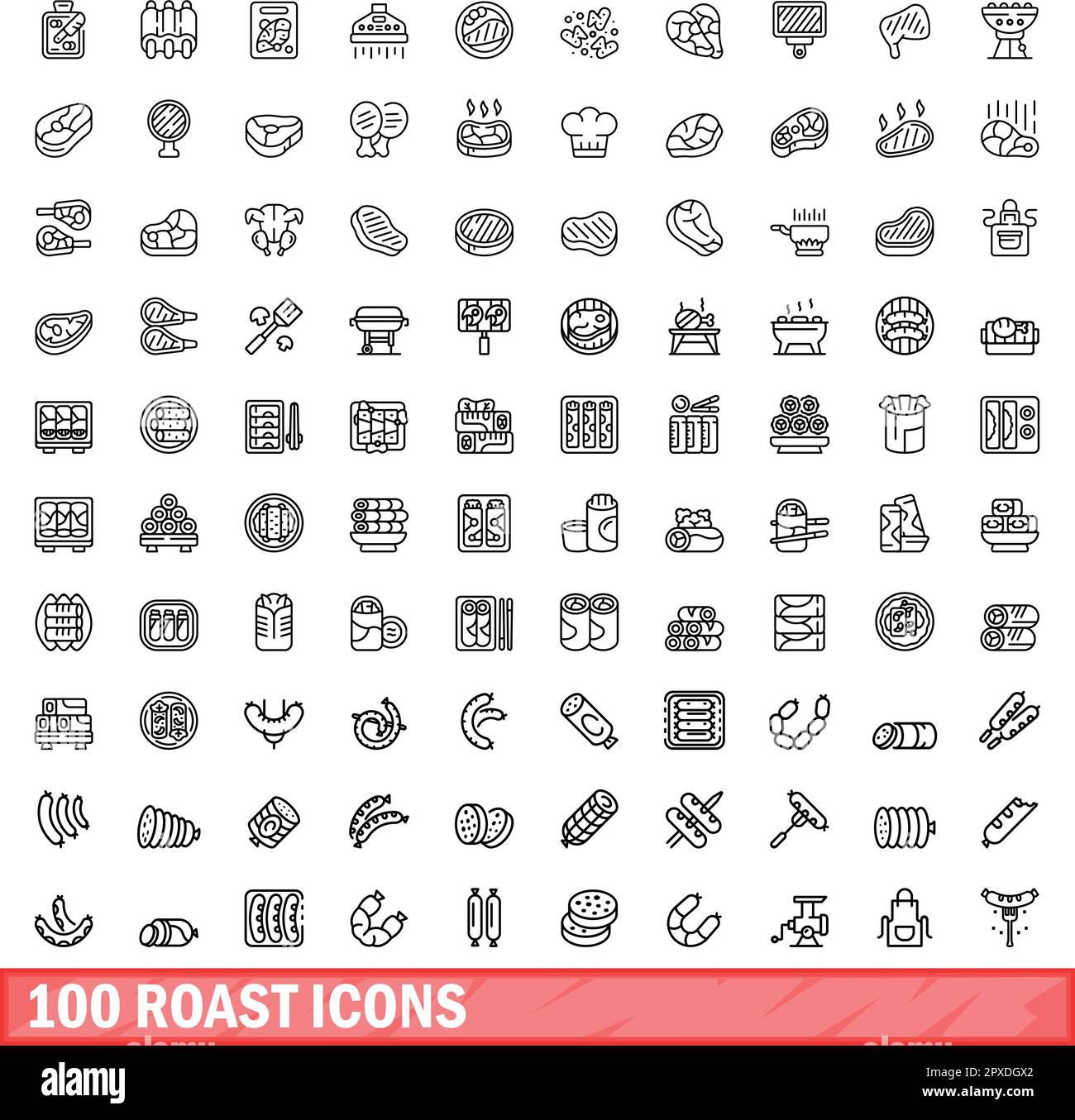 100 roast icons set. Outline illustration of 100 roast icons vector set ...