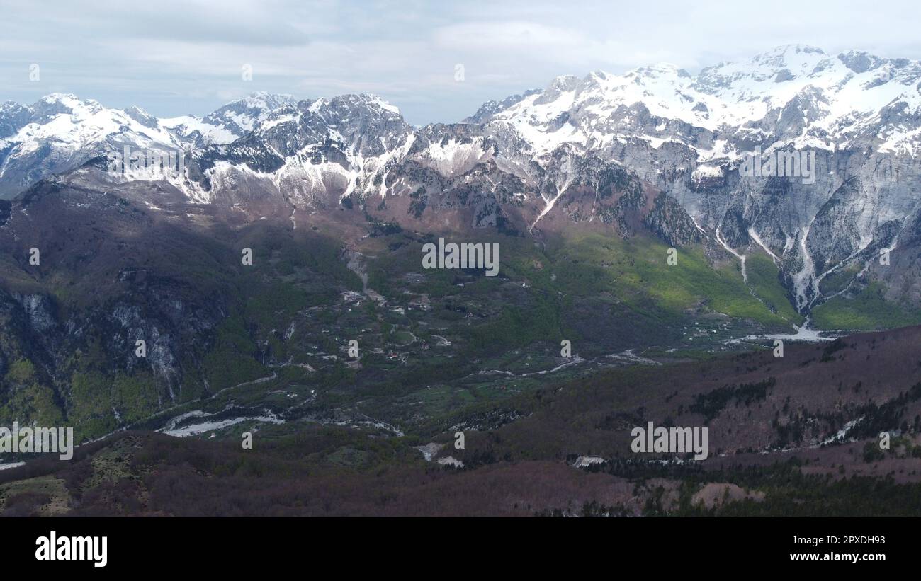Panorama looking down over the green Theth valley from theTheth to ...