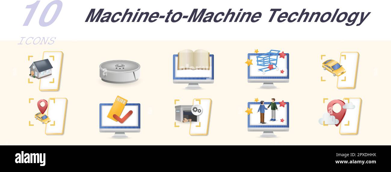 Machine-to-machine technology set. Creative icons: home automation ...
