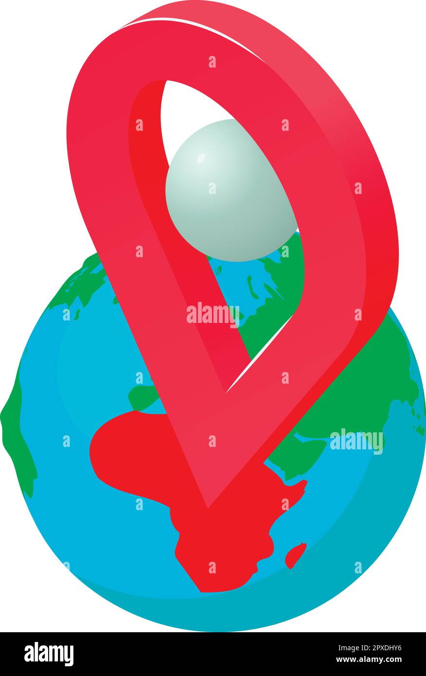 Gps global icon isometric vector. Planet earth globe with big red gps ...