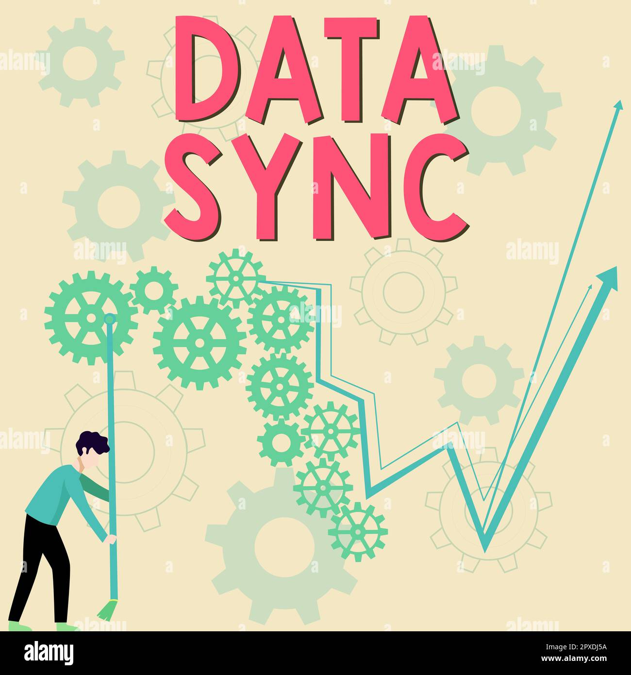Text caption presenting Data Sync, Word Written on data that is continuously generated by ...