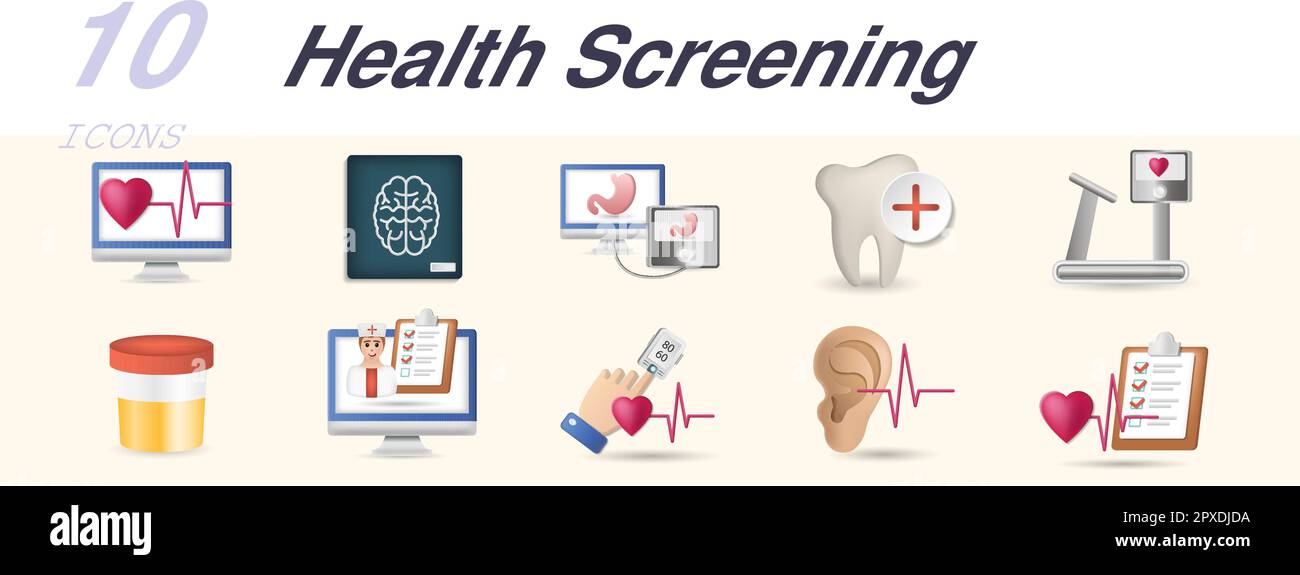 Health screening set. Creative icons: x-ray, ultrasound, dental, stress ...