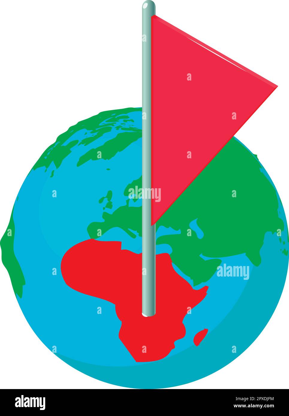 Flag mark icon isometric vector. Planet earth globe with red flag pointer icon. Location ...