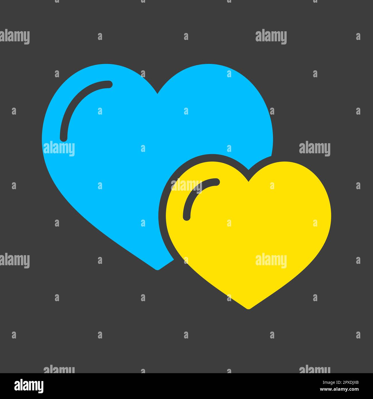Two heart isolated glyph on dark background icon. Valentine day symbol ...