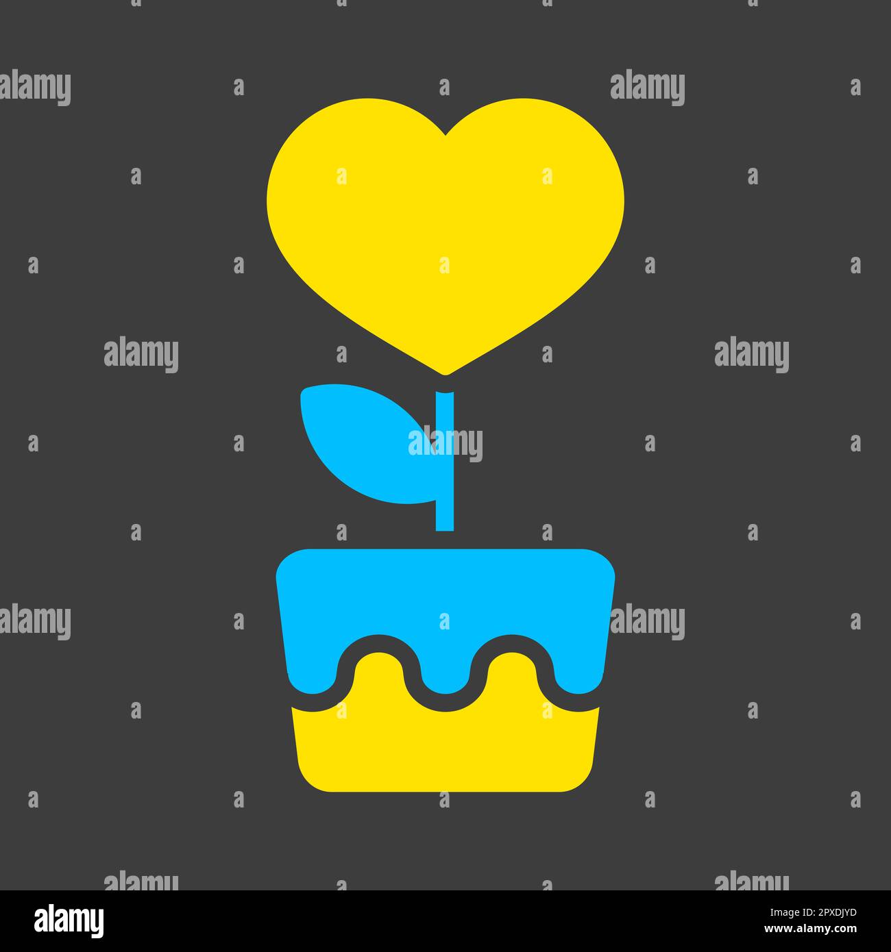 Heart flower in pot glyph on dark background icon. Valentine day symbol ...
