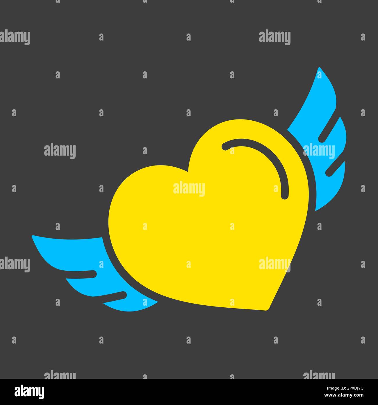Heart with wings glyph on dark background icon. Valentines day symbol ...