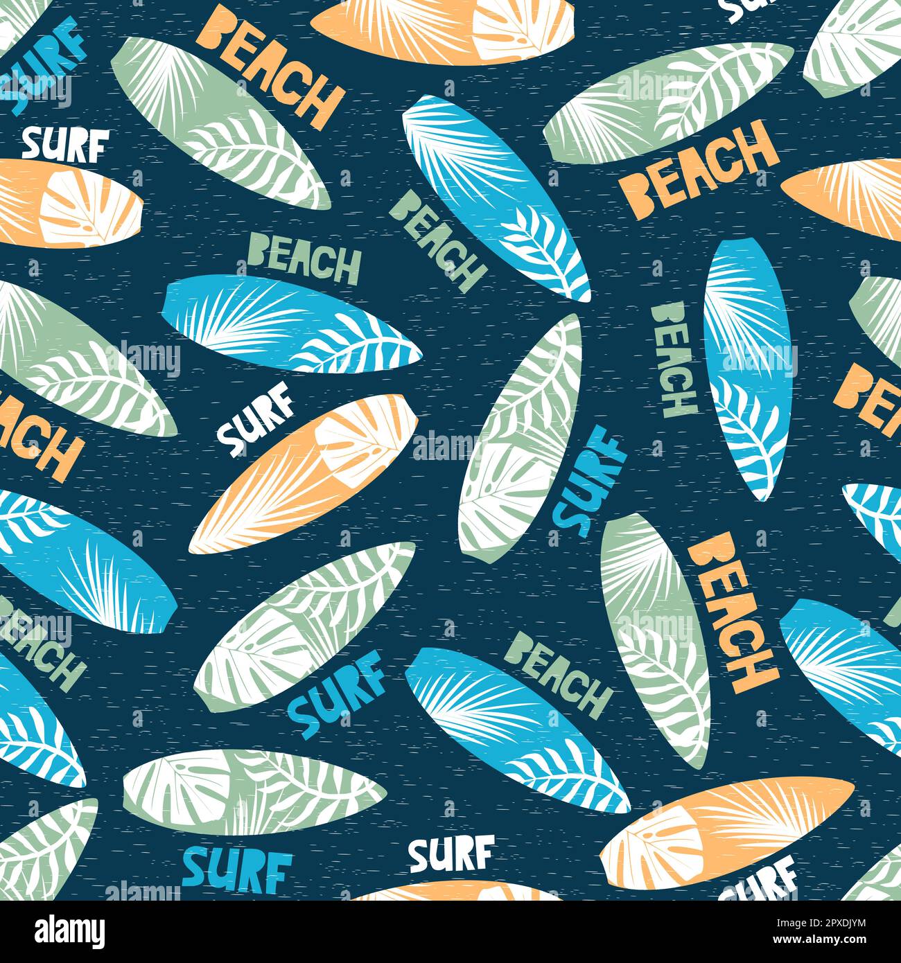 Seamless pattern with surf boards with scuffs and leaves. Summer print ...