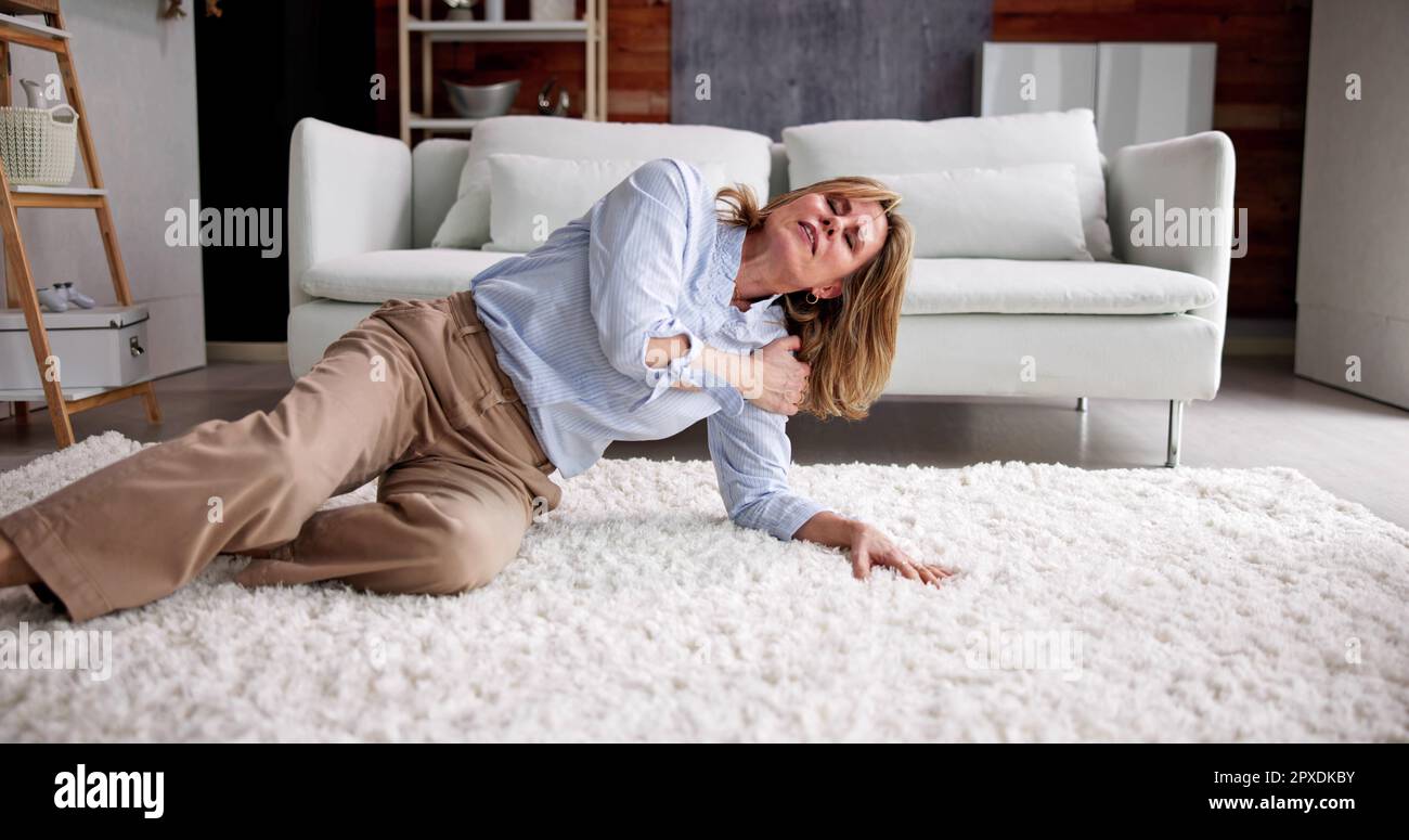 Elderly Senior Woman Slip And Fall. Fallen Old Person Stock Photo - Alamy