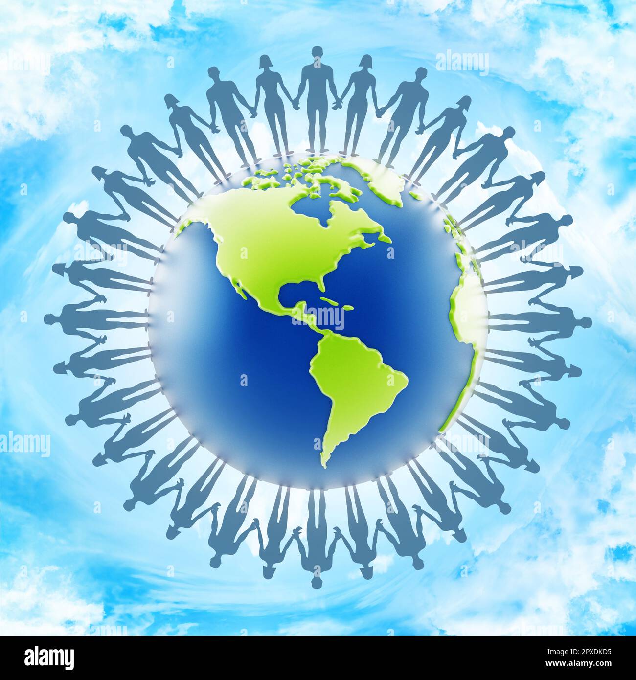 People holding hands around the world. 3D illustration Stock Photo - Alamy