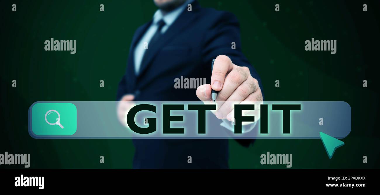 Hand writing sign Get Fit, Business approach right size or shape for ...