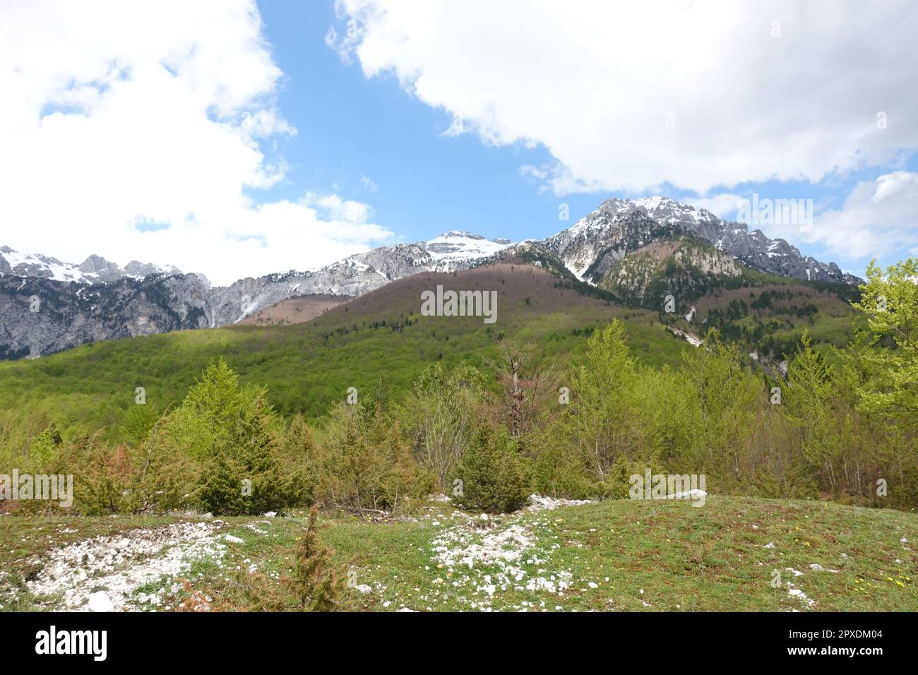 View on the Theth to Valbone hike with the snow capped Accursed ...