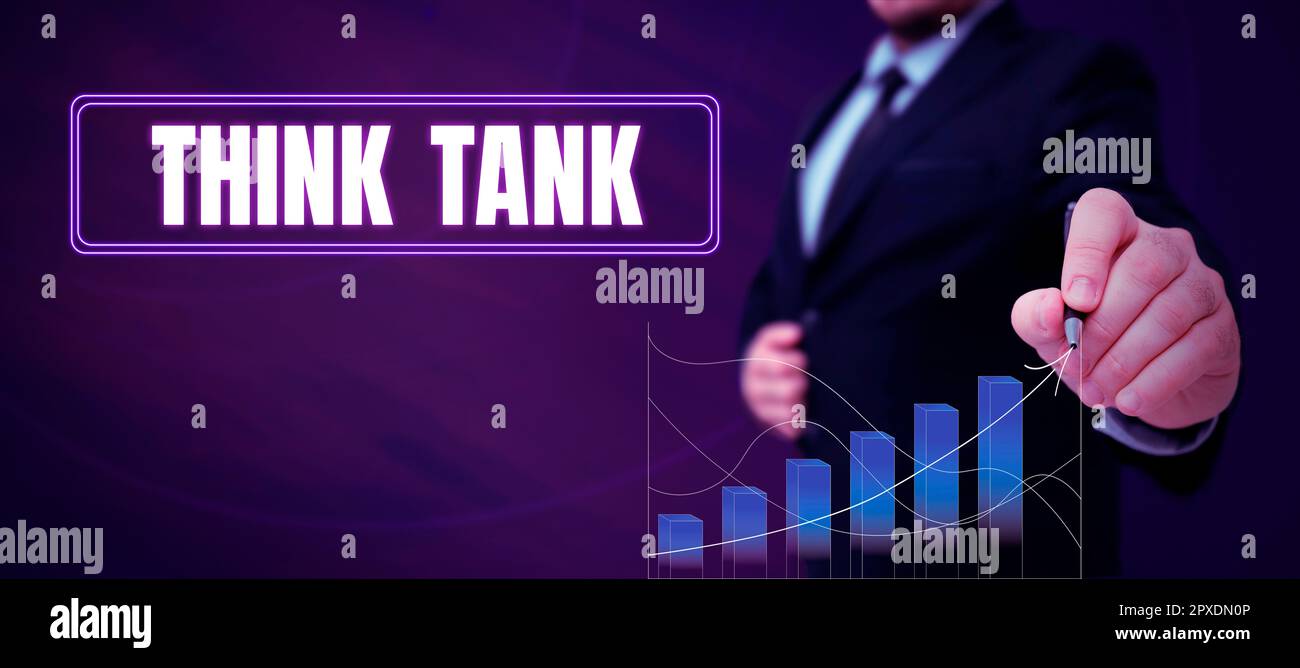 Sign displaying Think Tank, Business overview Thinking of Innovative ...